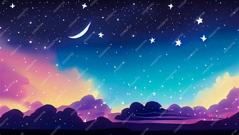 Premium Photo Starry Night Sky Landscape Background Wallpaper Cartoon