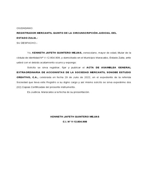 Acta Asamblea Sonobe 29 De Junio 2022 Modificada Pdf