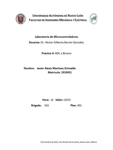 Practica 4 Adc A Binario Pdf Conversor Analógico A Digital Tecnología De Información Y