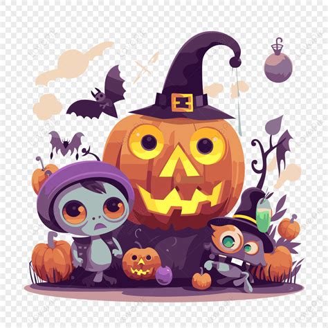 할로윈 장식 클립 아트 호박 만화와 귀여운 할로윈 캐릭터 벡터 Png 일러스트 무료 다운로드 Lovepik