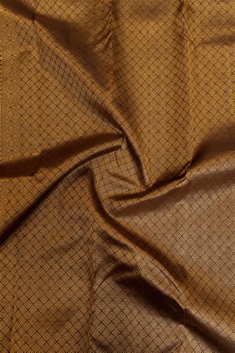 Olive Green Zari Checks Small Border Pure Kanchipuram Silk Saree Clio