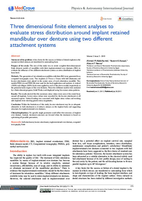 Pdf Three Dimensional Finite Element Analysis To Evaluate Stress
