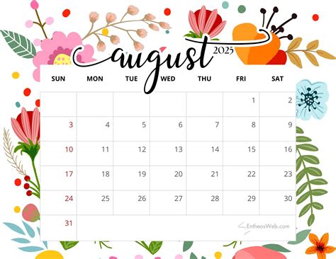Cute August 2025 Calendar Printable Printable Calendar