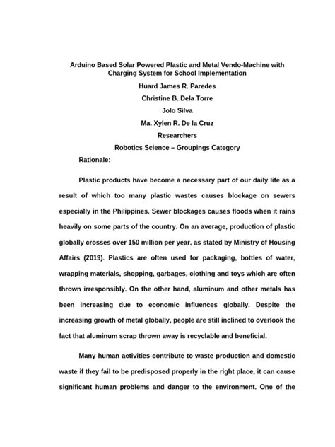 Arduino Based Solar Powered Plastic And Metal Vendo Machine With Charging System For School
