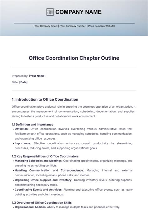 Free Office Coordination Chapter Outline Template To Edit Online