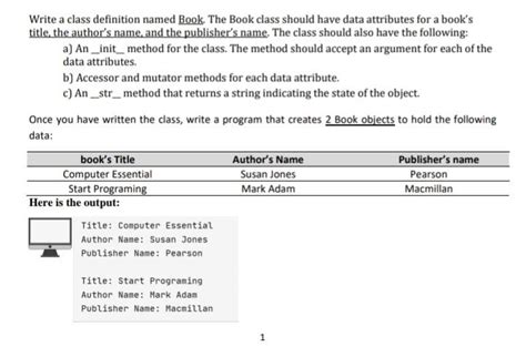 solved write a class definition named book the book class