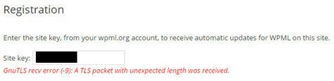 Wordpress “gnutls Recv Error 9” Error Message When Registering Wpml Site Keys Wordpress