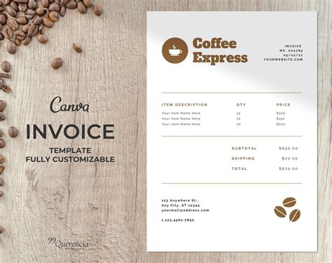 Printable Invoice Template For Coffee Shops Canva