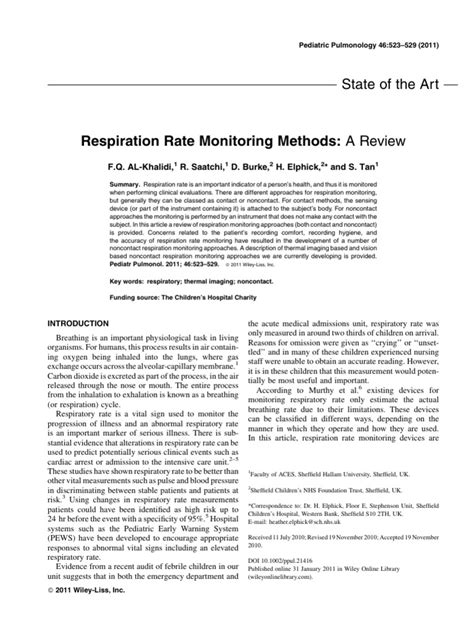 Respiration Rate Monitoring Methods A Review Pdf Respiratory System Breathing