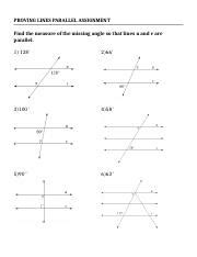 Proving Lines Parallel Assignment Doc PROVING LINES PARALLEL ASSIGNMENT Find The Measure Of