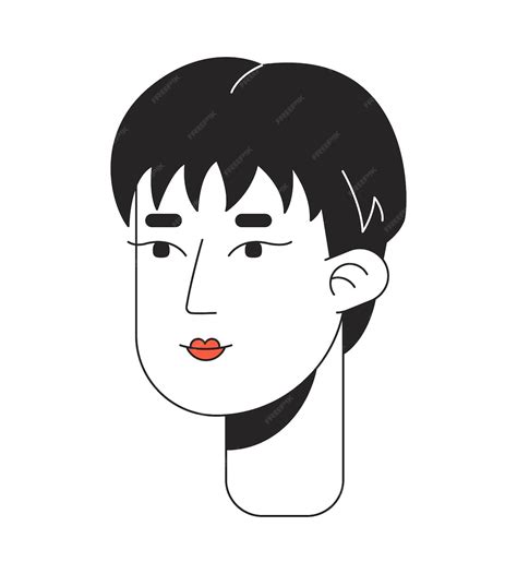 예쁜 한국 여성 픽시 헤어 커트 2d 선형 만화 캐릭터 머리 픽시 헤어 스타일 일본 여성 고립된 선 ⁇ 터 사람 얼굴 ⁇ 배경