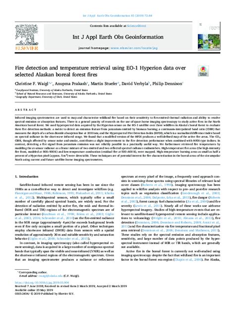 Pdf Fire Detection And Temperature Retrieval Using Eo 1 Hyperion Data