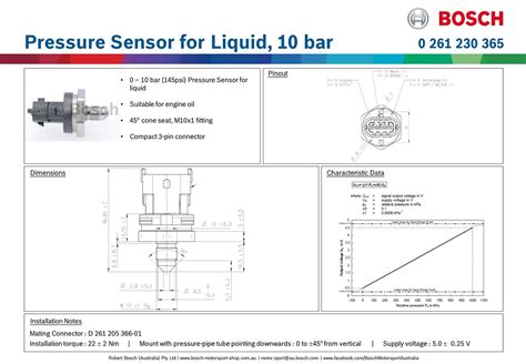 0 261 230 365 Bosch 10bar 145psi Liquid Pressure Sensor Bosch 365