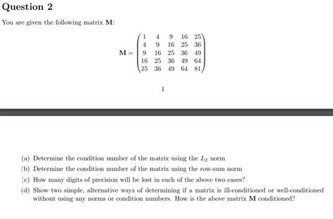 Question 2 You Are Given The Following Matrix M M
