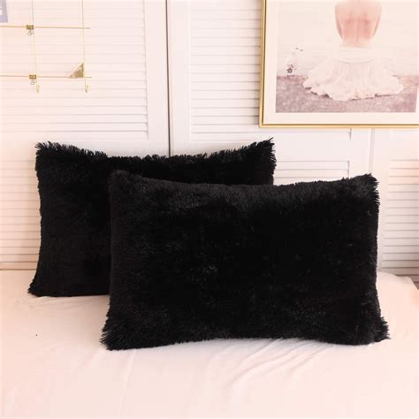 Xege 2 Pack Fluffy Pillow Cases Shaggy Plush Faux Fur Covers