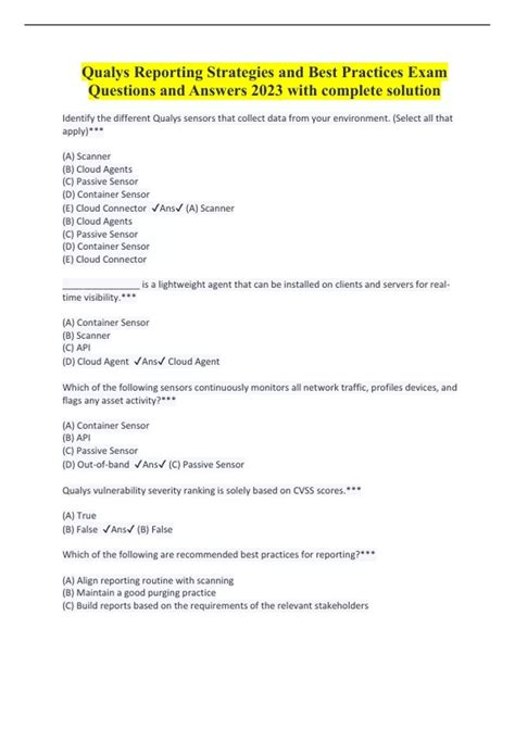 Qualys Reporting Strategies And Best Practices Exam Questions And Answers 2023 With Complete