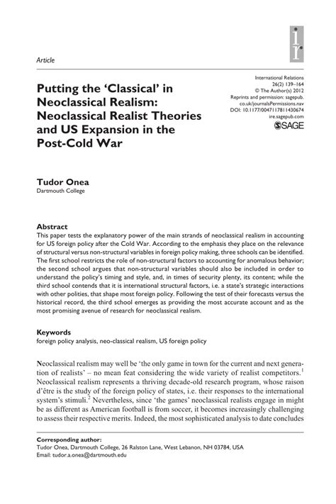 Pdf Putting The ‘classical In Neoclassical Realism Neoclassical