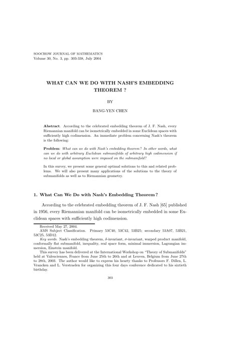 Pdf What Can We Do With Nash S Embedding Theorem