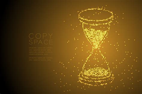 추상적인 기하학적 Bokeh 서클 도트 픽셀 패턴 3d 아이소메트릭 모래 시계 모양 디지털 신호 개념 디자인의 골드 컬러 일러스트 레이 션의 갈색 그라데이션 배경 복사