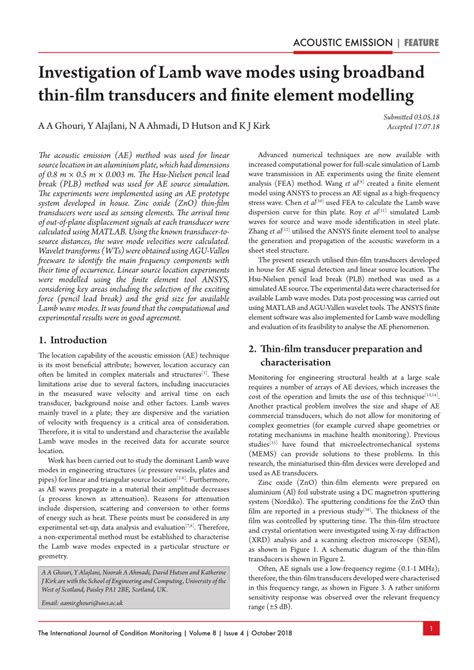 Pdf Acoustic Emission Feature Investigation Of Lamb Wave Modes Using Broadband Thin Film