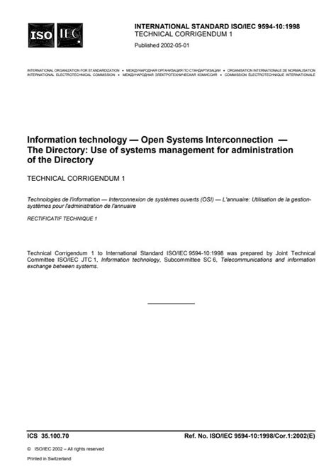 ISO IEC 9594 10 1998 Cor 1 2002 Information Technology Open Systems Interconnection The