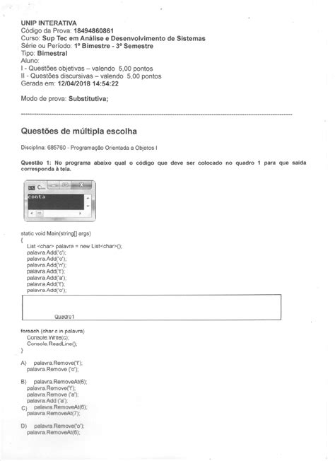Prova Poo Programação Orientada A Objetos