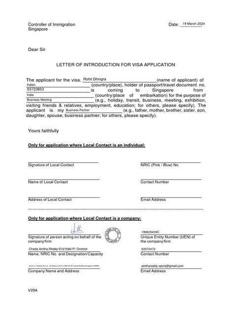 Letter Of Introduction For Visa Application Pdf Travel Visa