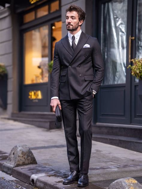 Black Striped Double Breasted Suit 2 Piece Black Double Breasted Suit