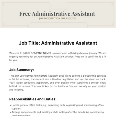 Free Administrative Assistant Job Description For Resume Template To