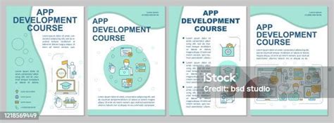 앱 개발 과정 브로셔 템플릿 전단지 소책자 전단지 인쇄 표지 디자인 선형 일러스트레이션 모바일 프로그래밍 교육 연례 보고서 광고