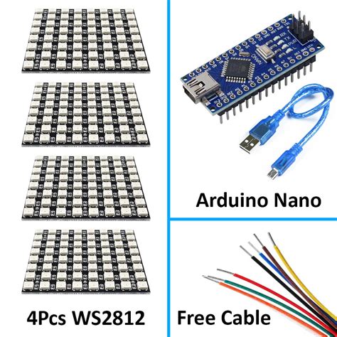 4pc Ws2812b 5050 Rgb 8x8 64bit Panel With Arduino Nano Makersbd