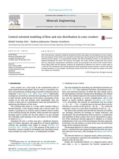 control oriented modeling of flow and size distribution in cone