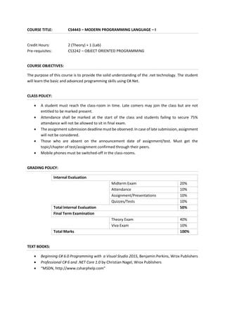 CS Modern Programming Language I PDF