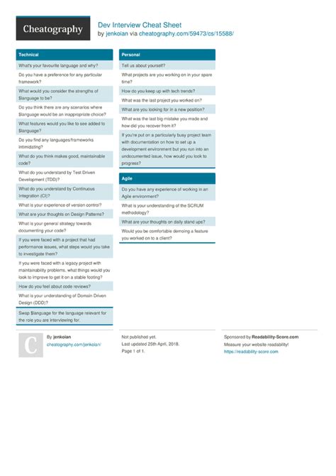 Dev Interview Cheat Sheet By Jenkoian Download Free From Cheatography
