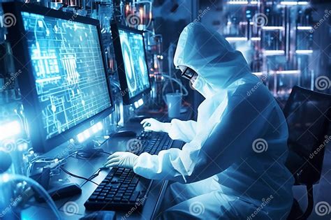 Scientist Working On A Laptop And Computer Typing With Hands On Keyboards In Laboratory By