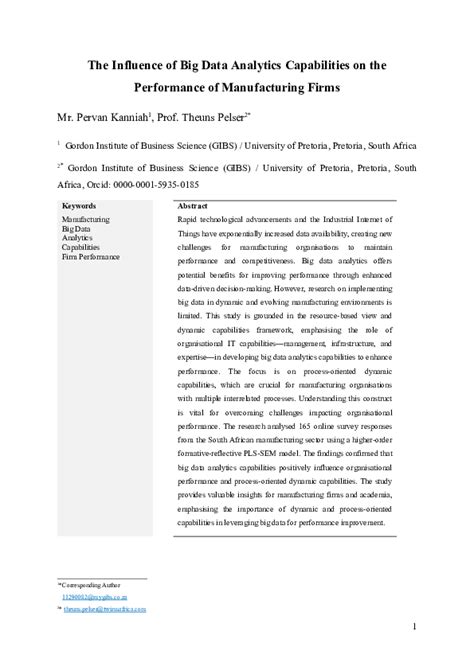 Pdf The Influence Of Big Data Analytics Capabilities On The