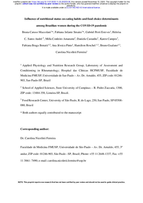 Pdf Influence Of Nutritional Status On Eating Habits And Food Choice Determinants Among