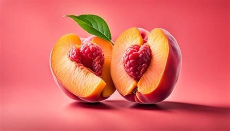 Peach Pink Heart Shaped Peach Healthy Sweet Fruit Premium Ai