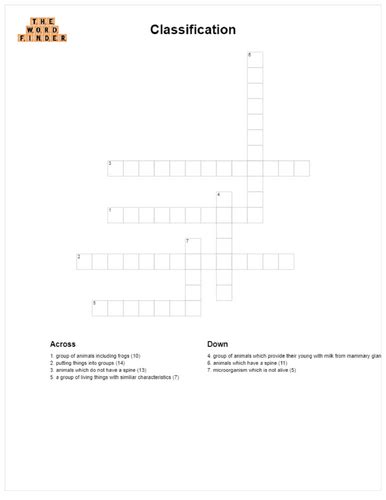 Classification Crossword Ks2 Science Teaching Resources