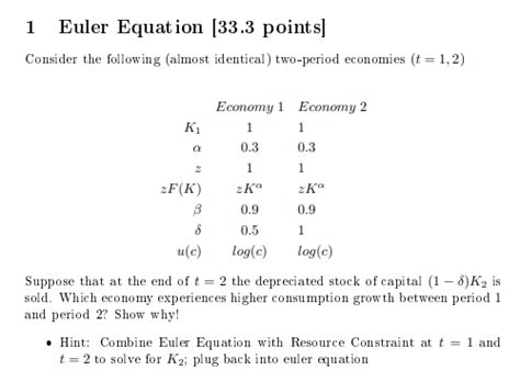 Solved Euler Equation Points Consider The Following Chegg Com