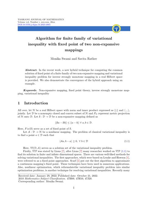 (PDF) Algorithm for Finite Family of Variational Inequality with Fixed Point of Two Non ...