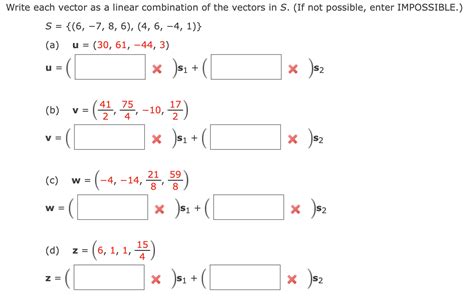 Solved Write Each Vector As A Linear Combination Of The Chegg Com