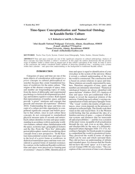 Pdf Time Space Conceptualization And Numerical Ontology In Kazakh Turkic Culture