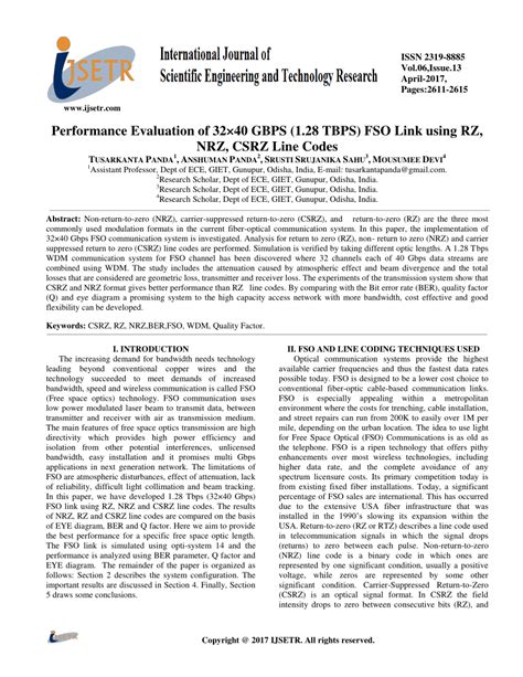 Pdf Performance Evaluation Of 32×40 Gbps 1 28 Tbps Fso Link Using Rz Nrz Csrz Line Codes