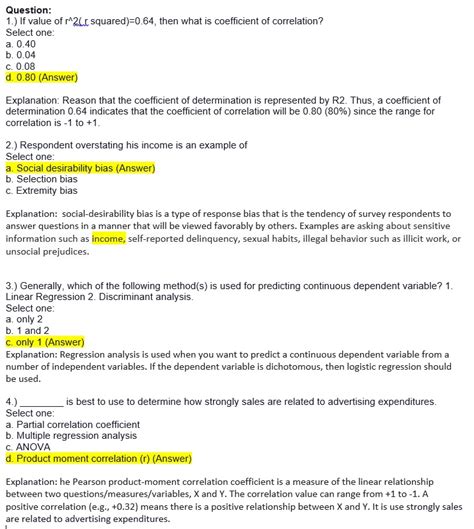 Solved 1 If Value Of R2 R Squared064 Then What Is Coefficient