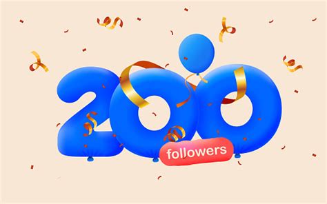200 추종자가있는 배너는 3d 파란색 풍선과 다채로운 색종이의 형태로 감사합니다 벡터 일러스트 레이 션 3d 숫자 소셜 미디어 200 추종자 감사 숫자에 대한 스톡 벡터