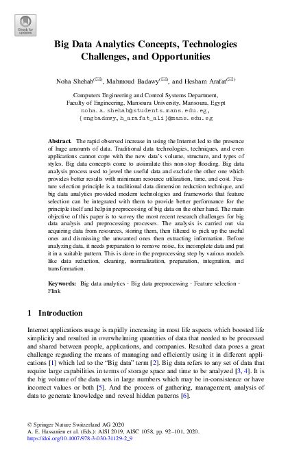 pdf big data analytics concepts technologies challenges and