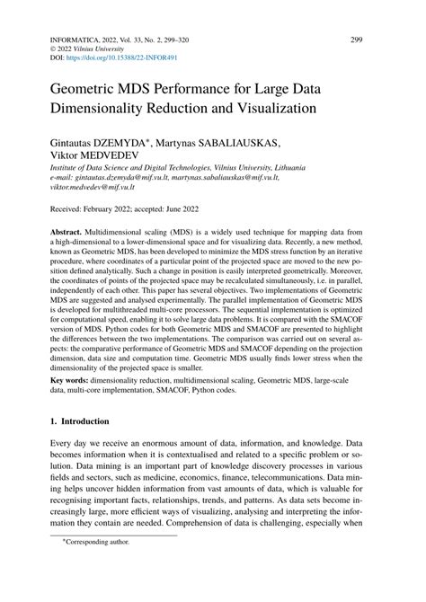 Pdf Geometric Mds Performance For Large Data Dimensionality Reduction And Visualization