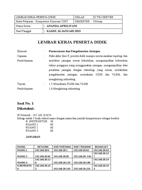 Lkpd Subnetting Flsm Dan Vlsm Pdf