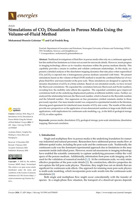 Pdf Simulations Of Co2 Dissolution In Porous Media Using The Volume Of Fluid Method